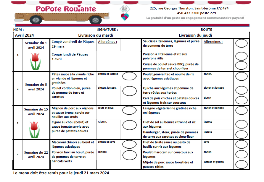 Popote roulante - Centre d'action bénévole Saint-Jérôme